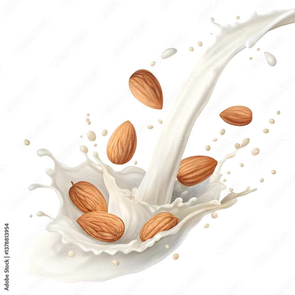 Milk splash with almonds isolated on transparent background png and psd ...