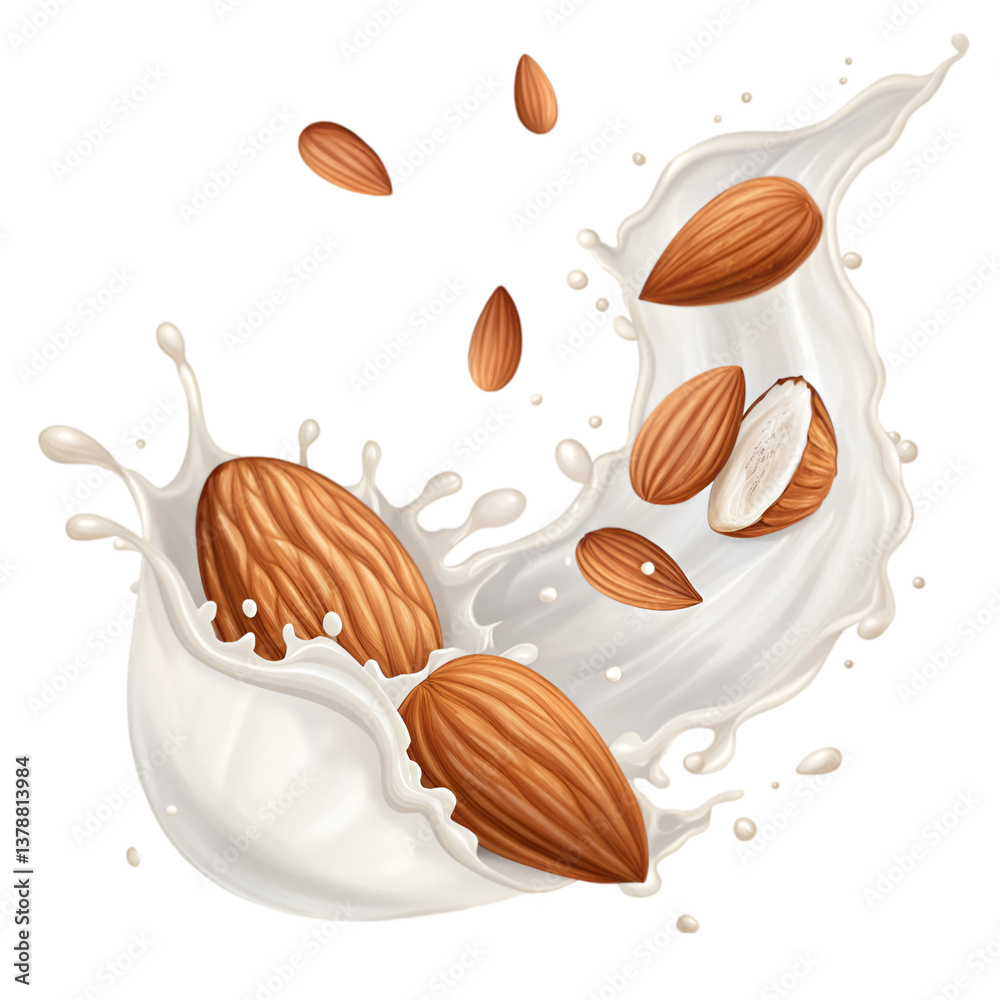Milk splash with almonds isolated on transparent background png and psd ...