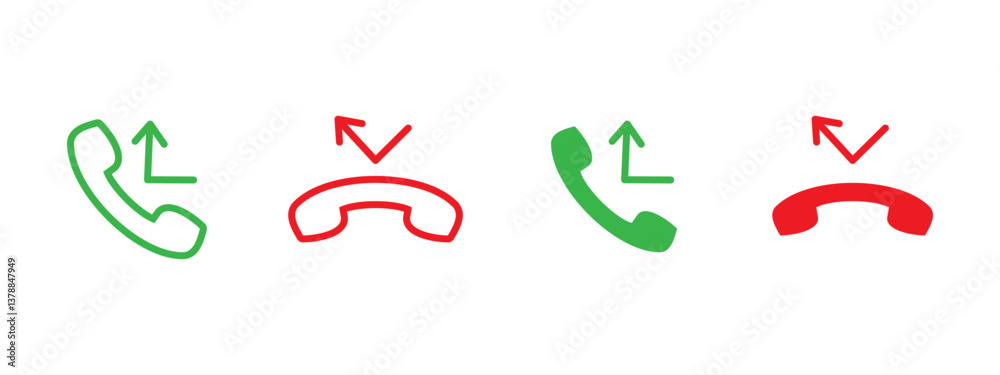 Call icon. Phone receiver with incoming and outgoing arrow vector ...