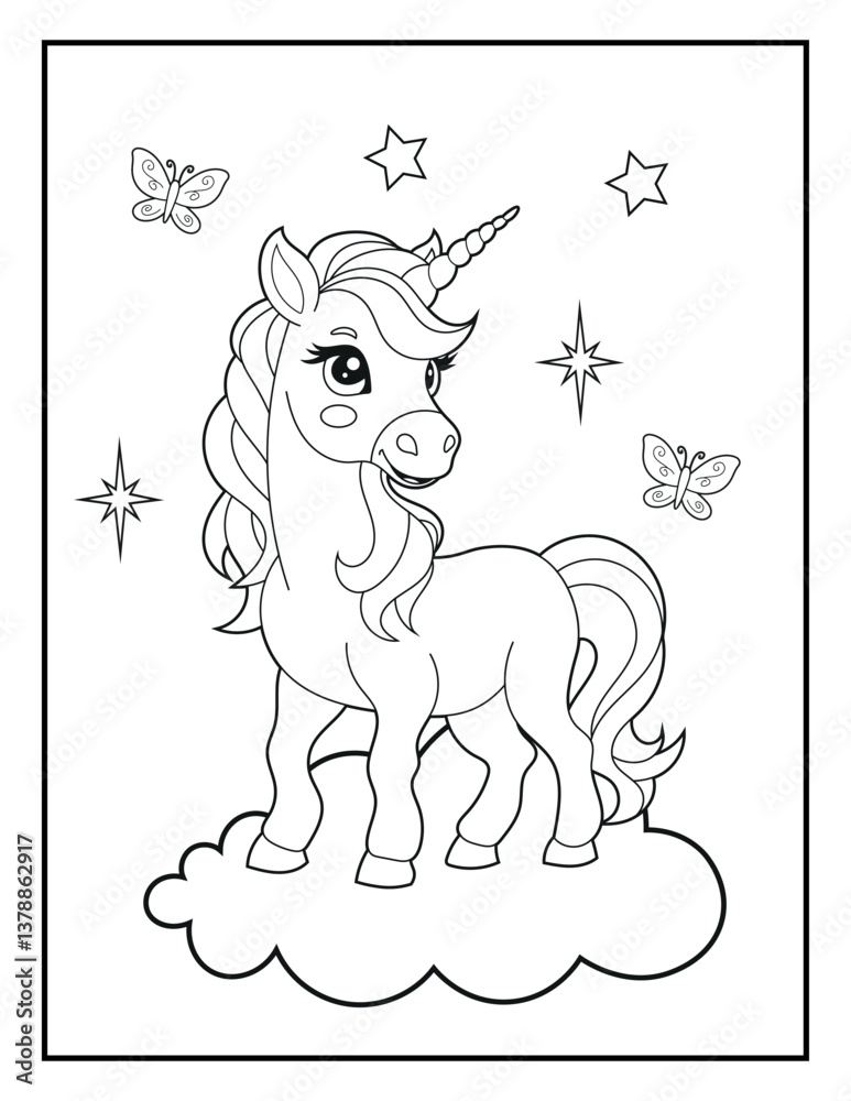 Bold and Easy Printable Unicorn Coloring Page for Kids. Cute, Hand ...