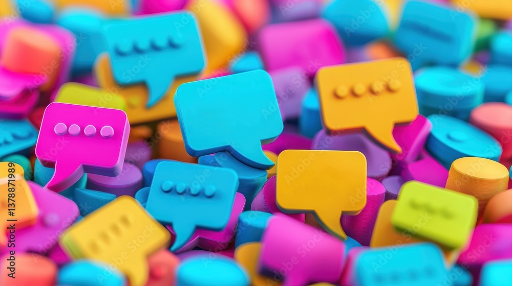 Colorful speech bubble shapes scattered together, representing ...