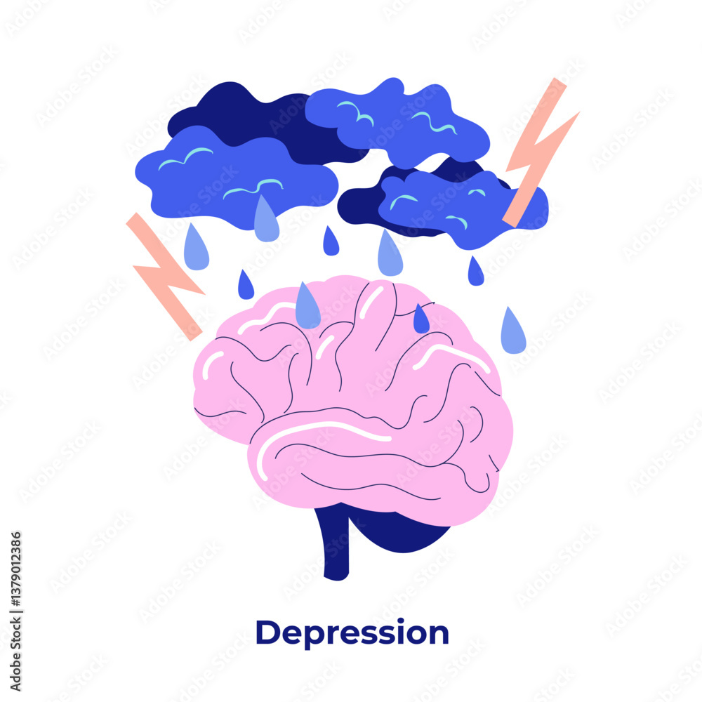 Stock-Vektorgrafik „Brain in negative or sad thinking & Mental State ...