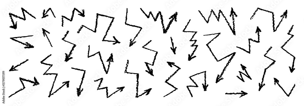 Arrow icon. Zig zag vector set. Zigzag bolt with chalk texture. Curve ...