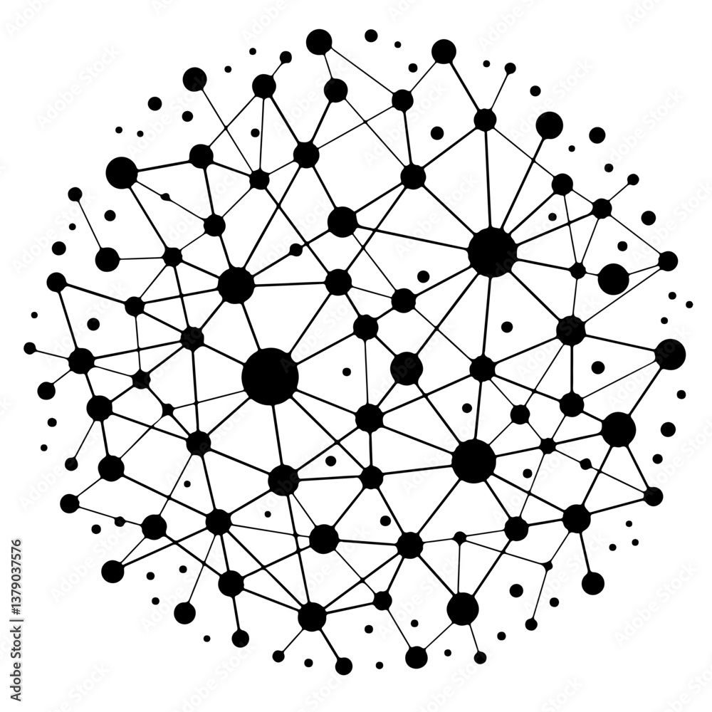 Abstract neural network icon in black and white as concept of ...