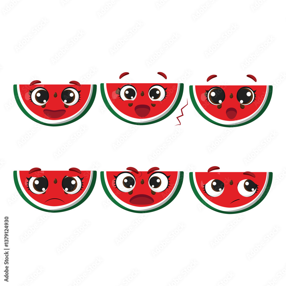Set of expressive watermelon halves with different emotions for kids ...