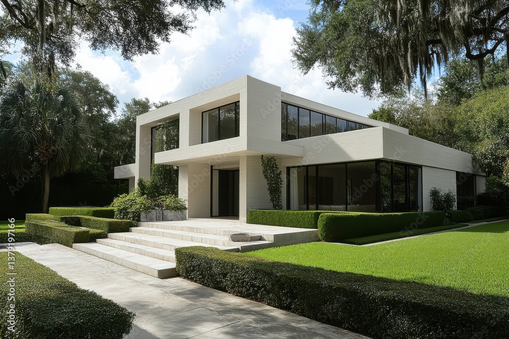 Minimalist cube-shaped house with monochromatic exterior and large ...