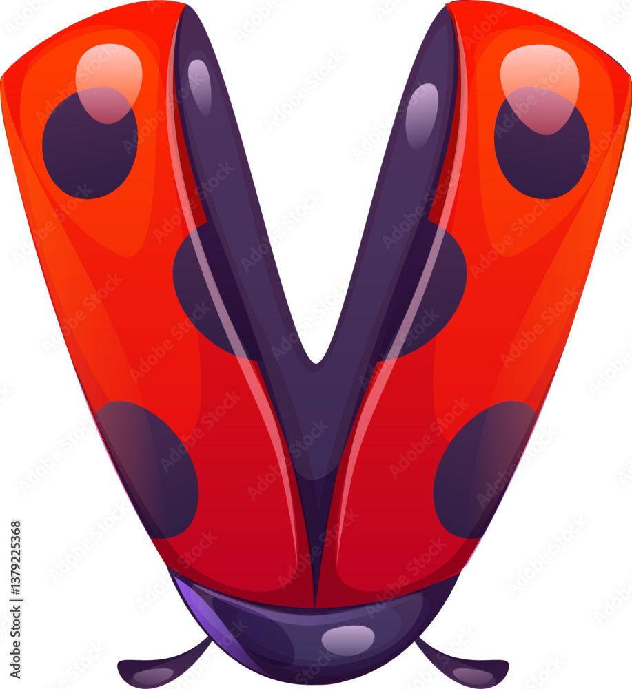 Ladybug insect cartoon font letter V. Cute lady bug kids ABC font ...