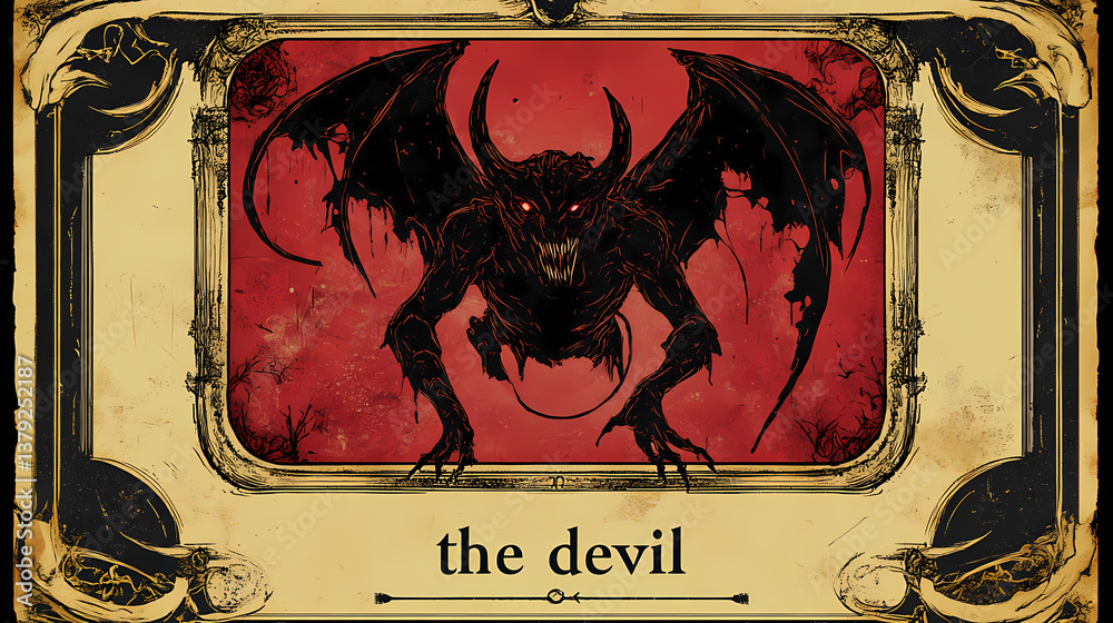 Tarot "the devil" card png with horror background with black border and ...