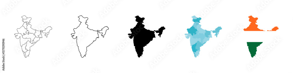India map border icon. India border country icons collection. Vector ...