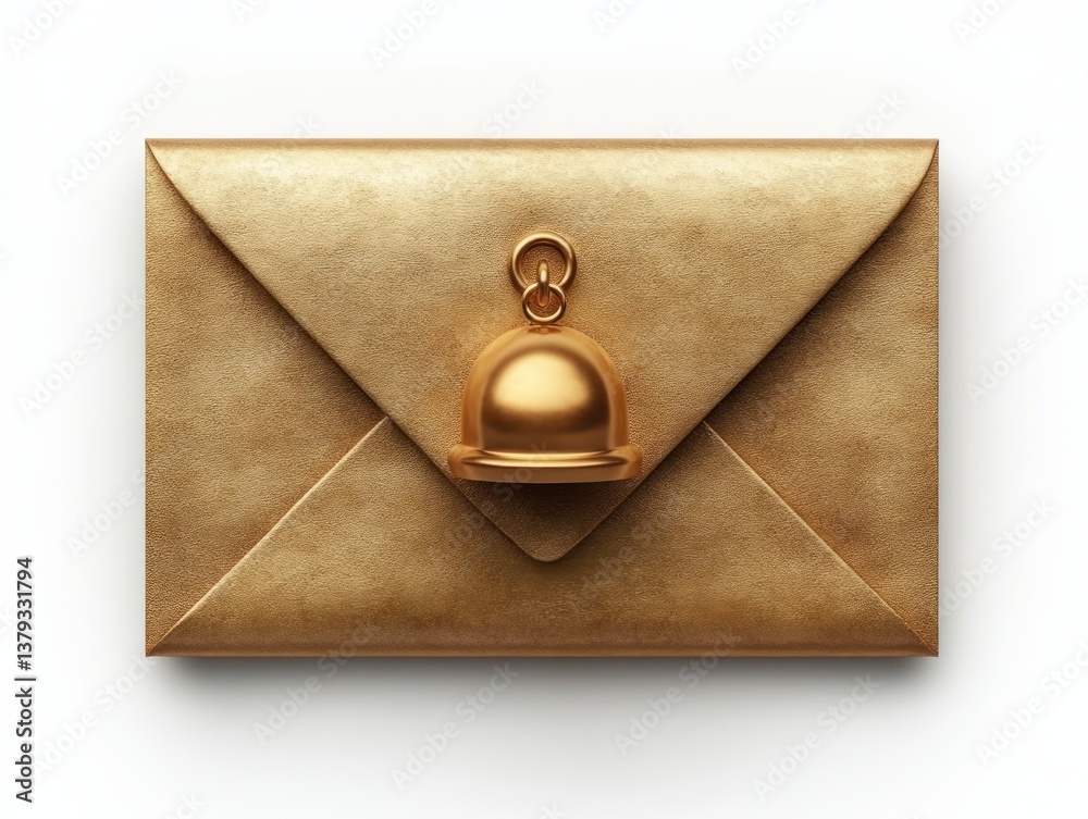 Golden envelope with shiny notification bell icon for new email message ...