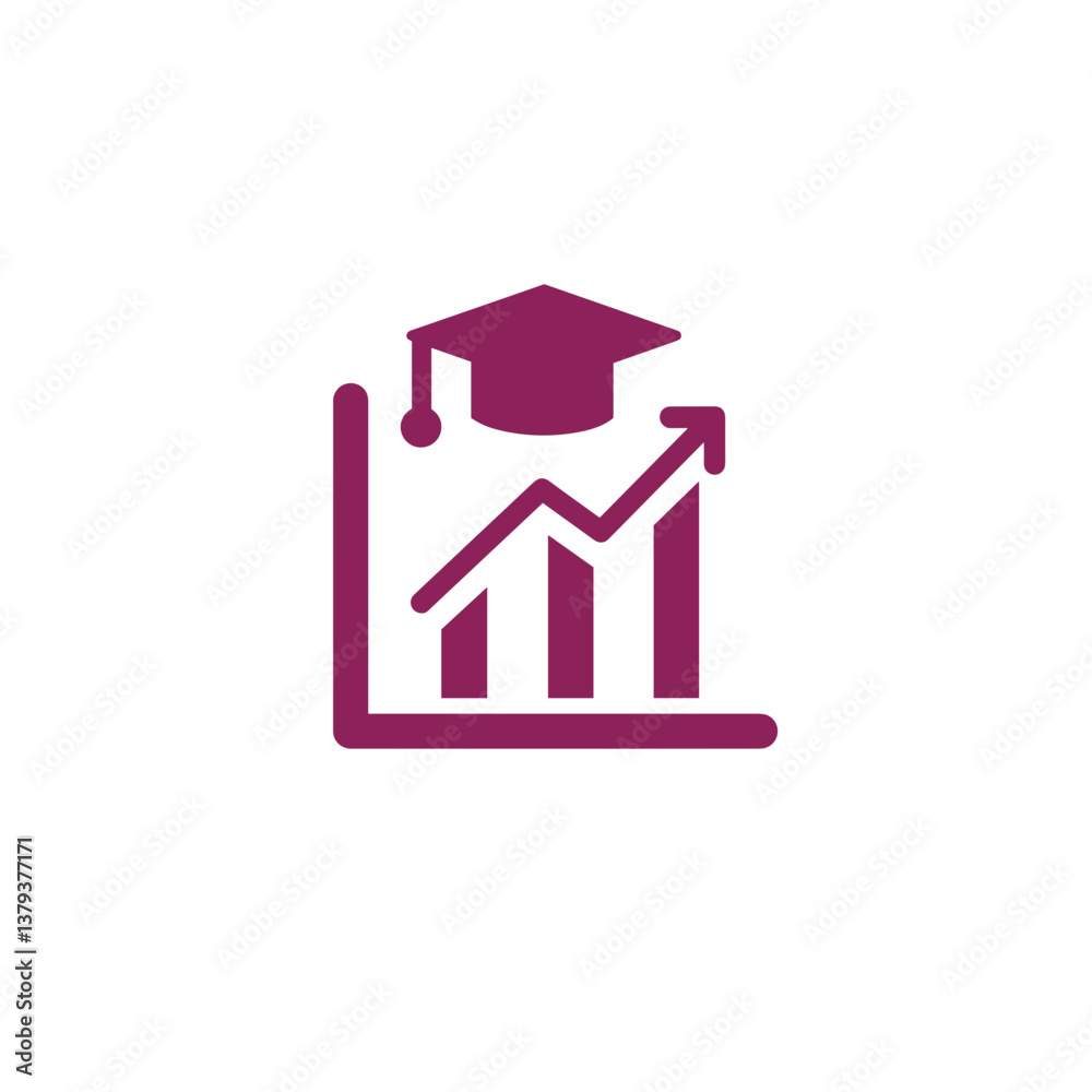 Learning Progress Icon with Graduation Cap and Rising Graph – Education ...