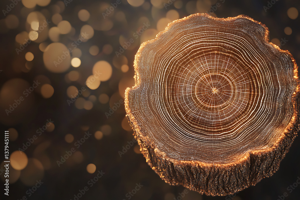 Tree trunk cross section showing annual growth rings, close up of wooden texture, detailed ...