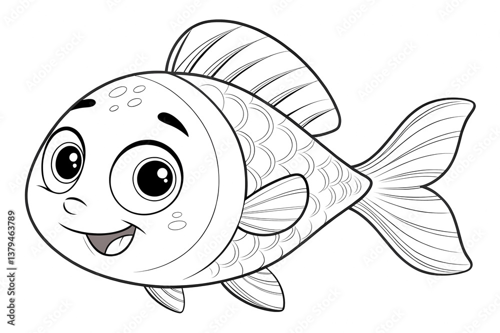 Printable Fish Coloring Page for Kids - Cute Outline Drawing of Ocean ...