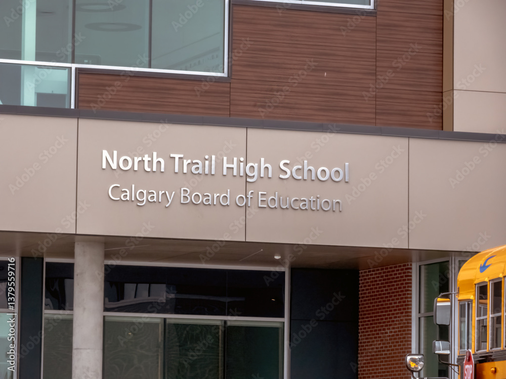 Calgary, Alberta, Canada. Apr 2, 2025. A modern building facade with ...