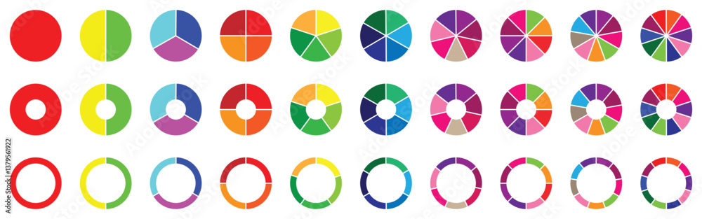 Circle pie chart diagram. Set of pie charts diagrams. Pie chart divided ...