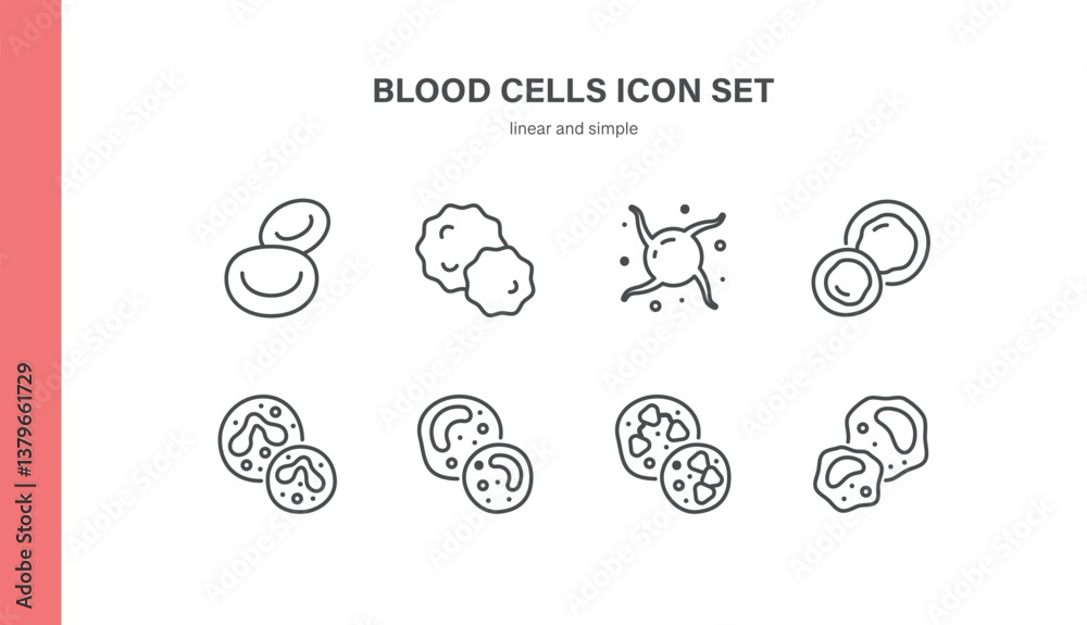Blood Cells Vector Icons Set. Editable Linear Illustrations of Red, White, Platelet Cells ...