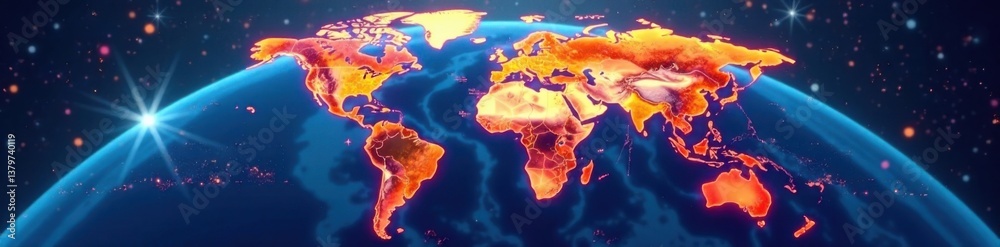 Vibrant colorful illustration of an animated world map spinning around ...