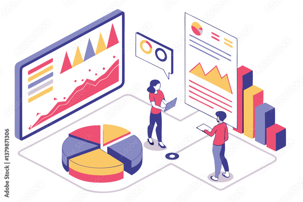21 Isometric data visualization elements, colorful infographic charts ...