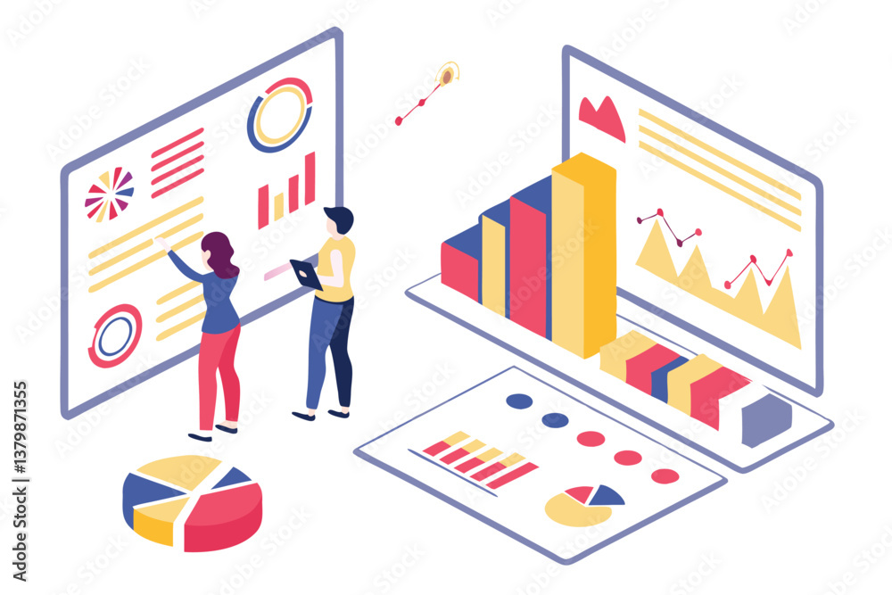 21 Isometric data visualization elements, colorful infographic charts ...