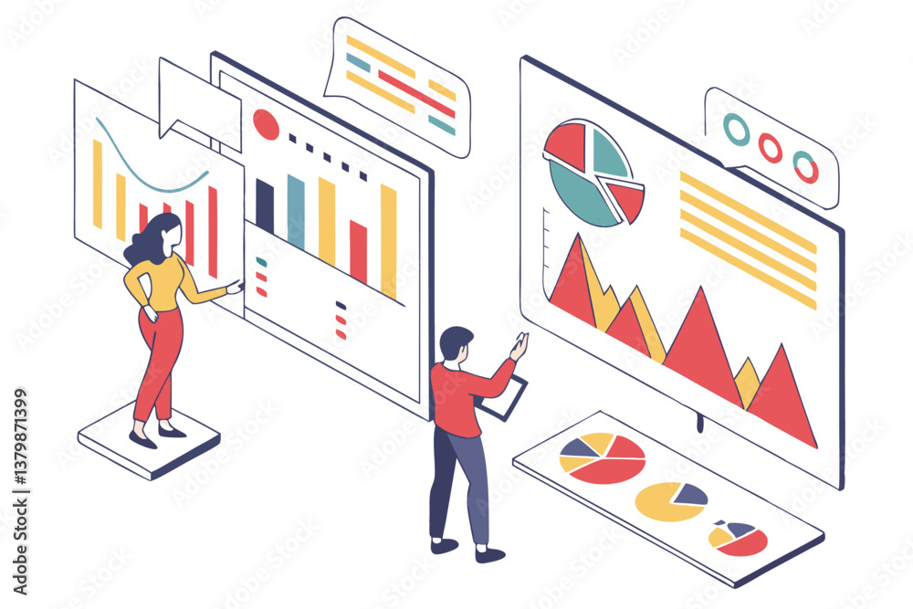 21 Isometric data visualization elements, colorful infographic charts ...