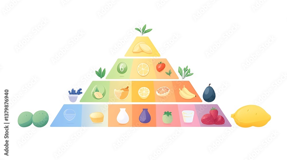 Flat modern infographic of Mediterranean diet food pyramid, each ...