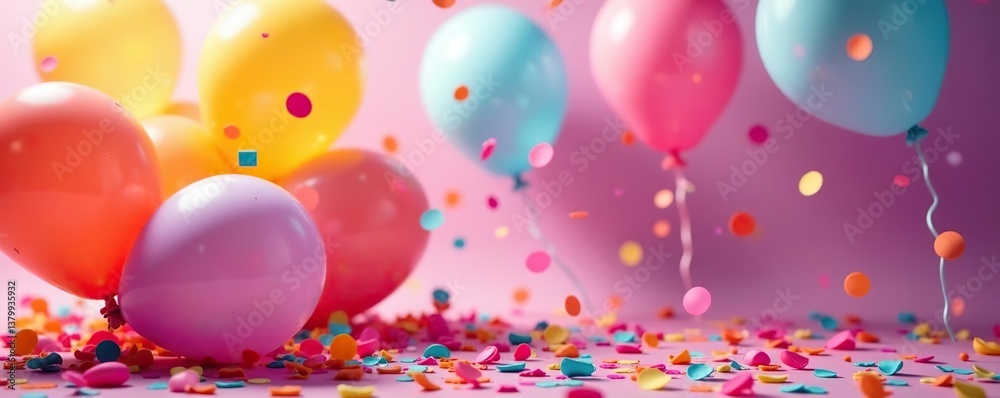 Colorful balloons and confetti on a vibrant background, party, merry ...