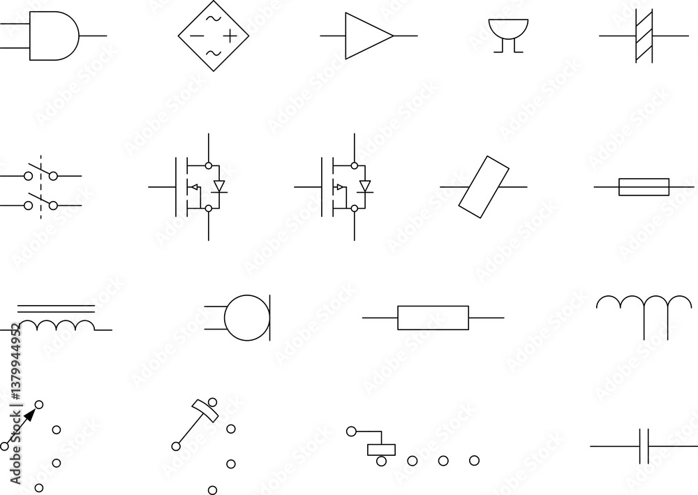 Ilustración de Stock Electronic circuit symbols. Graphic symbols for ...
