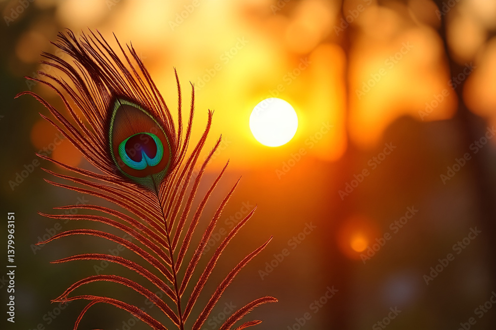 Sacred beautiful peacock feather as symbol of Hindu god Lord Krishna on ...