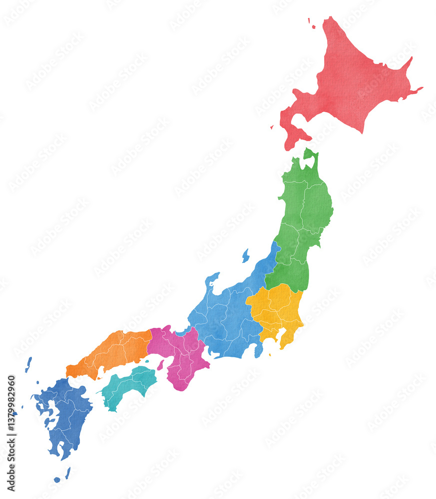 Watercolor japan map isolated on transparent background Stock ...