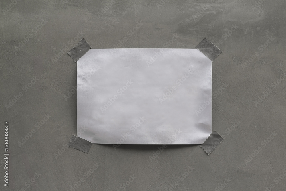 Empty old wrinkled white A4 paper stick by adhesive tape at the outdoor ...
