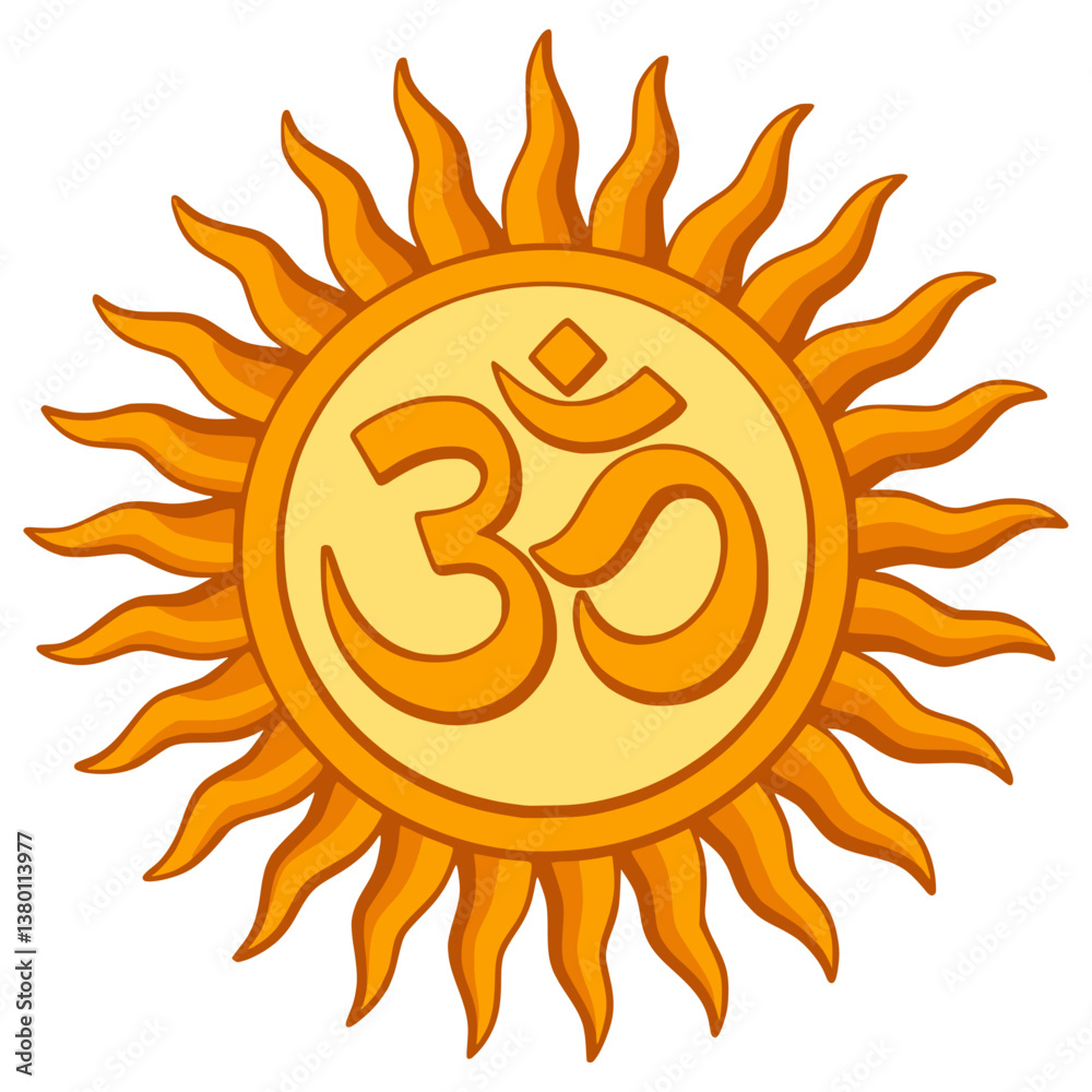 Decorative Om Symbol Vector Illustration, Hindu Symbol OM with Sun Sign ...