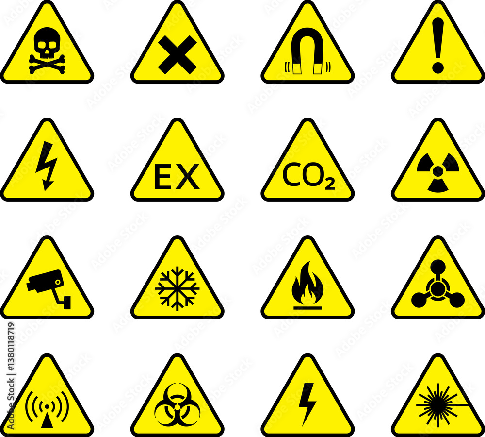 Yellow caution warning biohazard, radioactive, nuclear and toxic sign ...