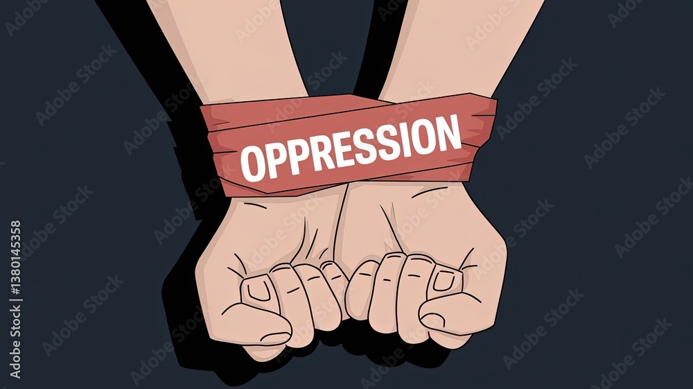 Oppression Concept: Bound hands with the word "OPPRESSION" symbolizes ...
