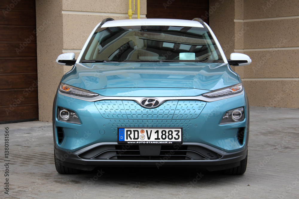 Vinnytsia, Ukraine; April 1, 2025. Blue Hyundai Kona Premium 2020 at ...