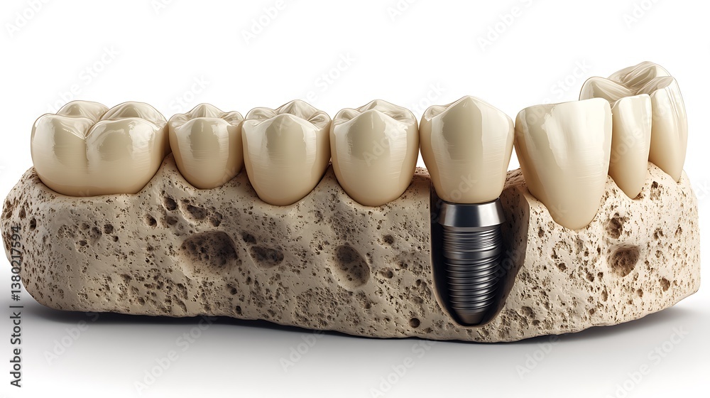 Educational dental implant exploded diagram, isolated elements ...
