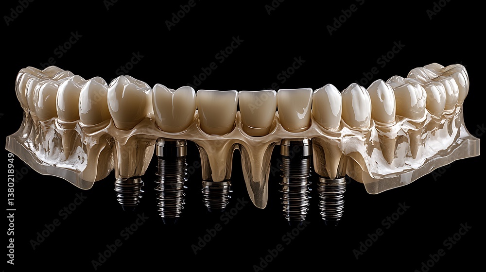 Exploded view of a full dental arch implant reconstruction, titanium ...