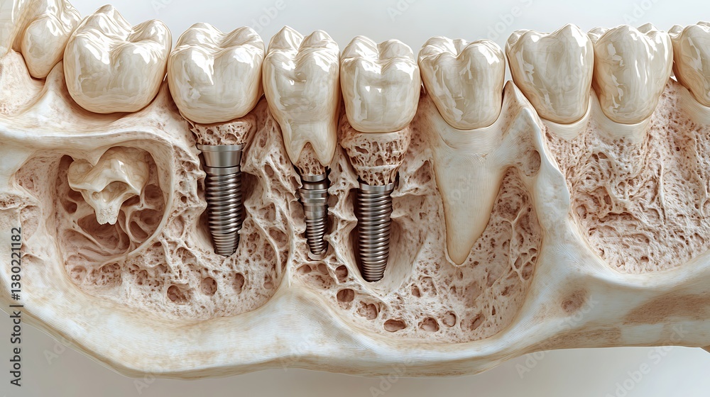 Medical illustration showing cross-section of a human jaw with multiple ...
