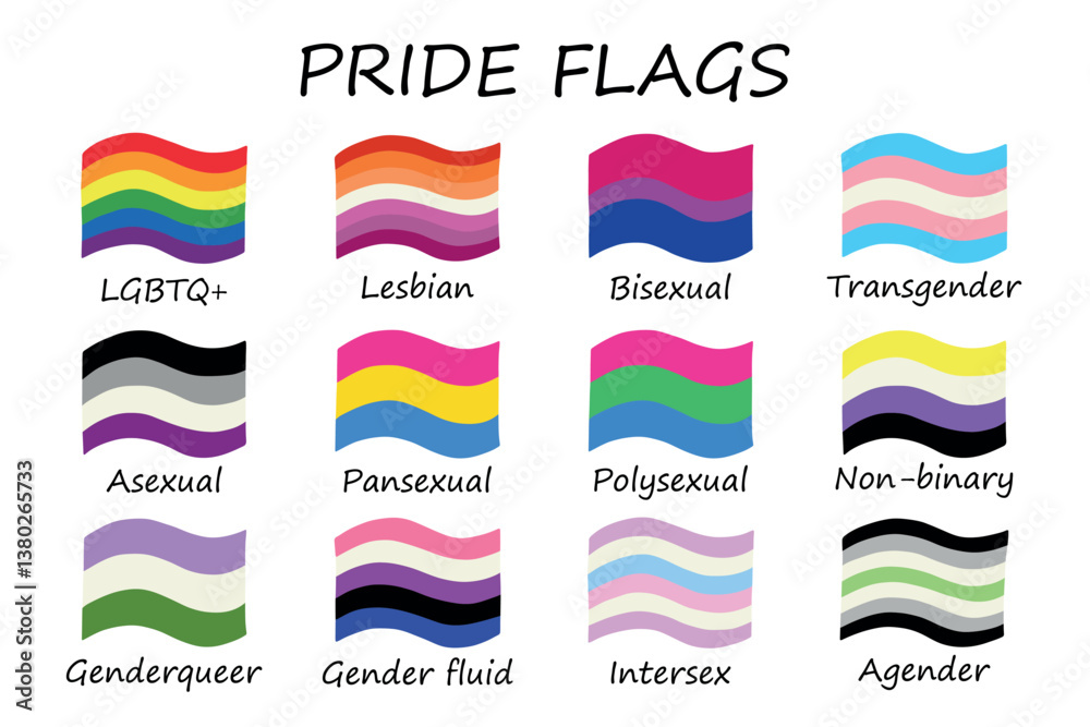 Set of colorful LGBTQ+ pride flags Gender equality and sexual identity ...
