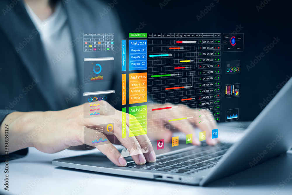 Project manager task business chart KPI work schedule, tasks plan ...