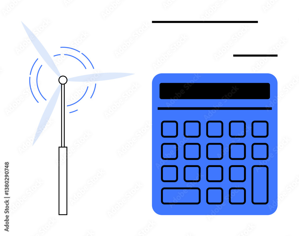 Wind turbine rotating alongside a calculator suggesting energy ...
