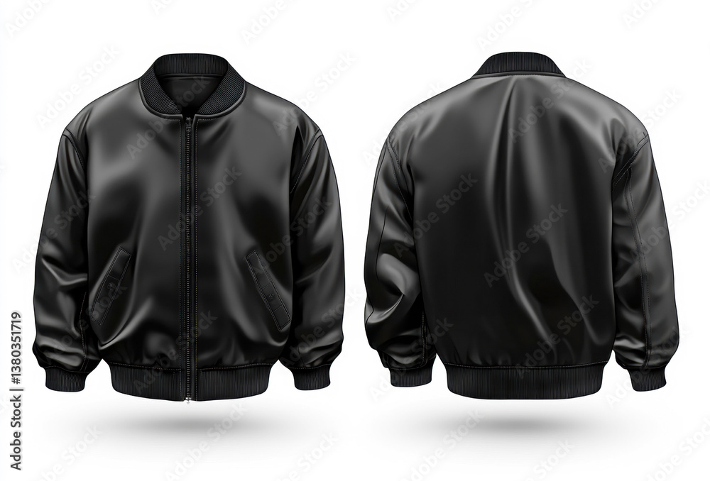 Black leather jacket displayed from front and back views Stock Photo ...