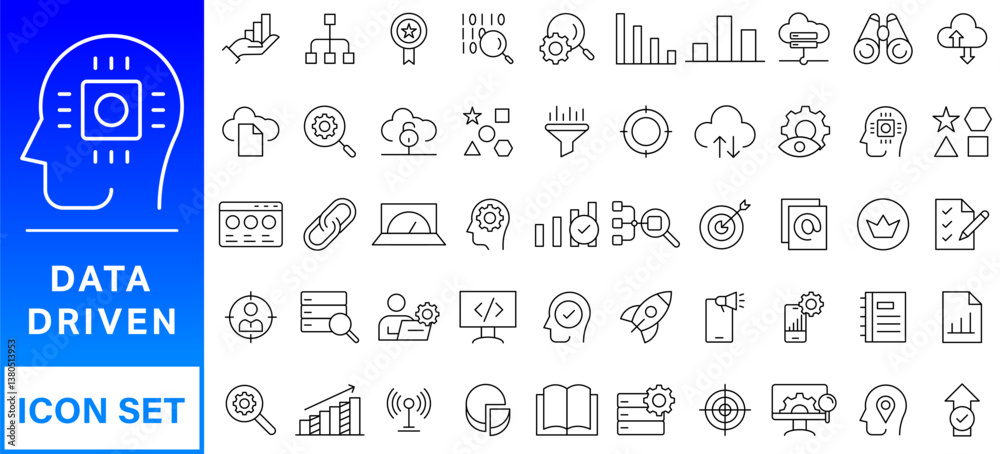 Vector de Stock Data driven line icon set. Editable stroke. Containing as big data, data mining ...