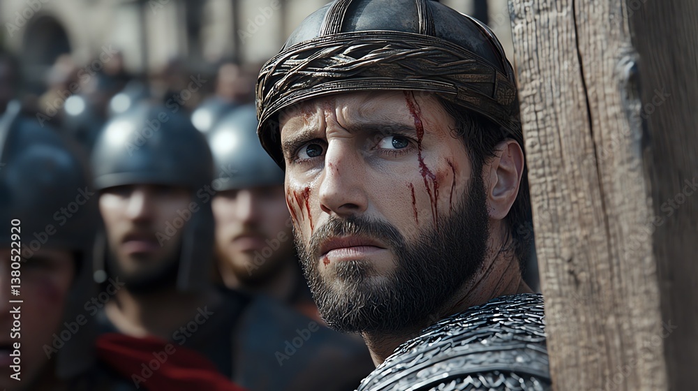 Stock-Illustration „Jesus carrying the cross through the crowded ...