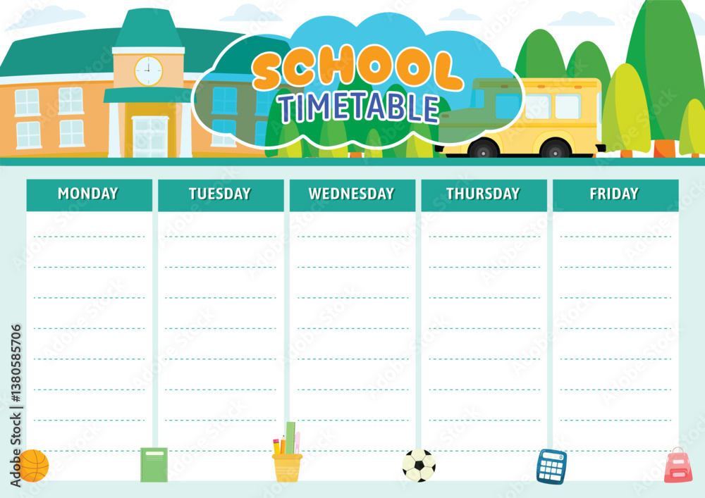 School timetable template ,weekly schedule. Background for education ...