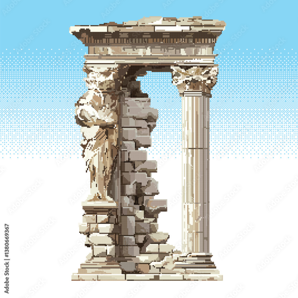 Roman and Greek column pixel art icon. Architecture image, history and ...