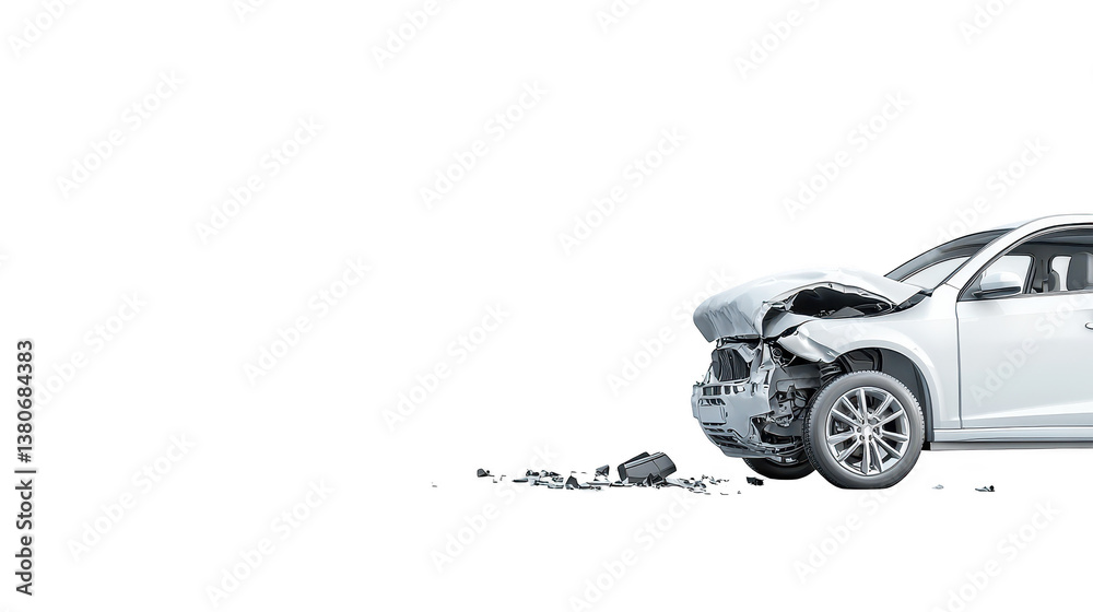 Car crash aftermath, extensive vehicle damage scene depicting road ...