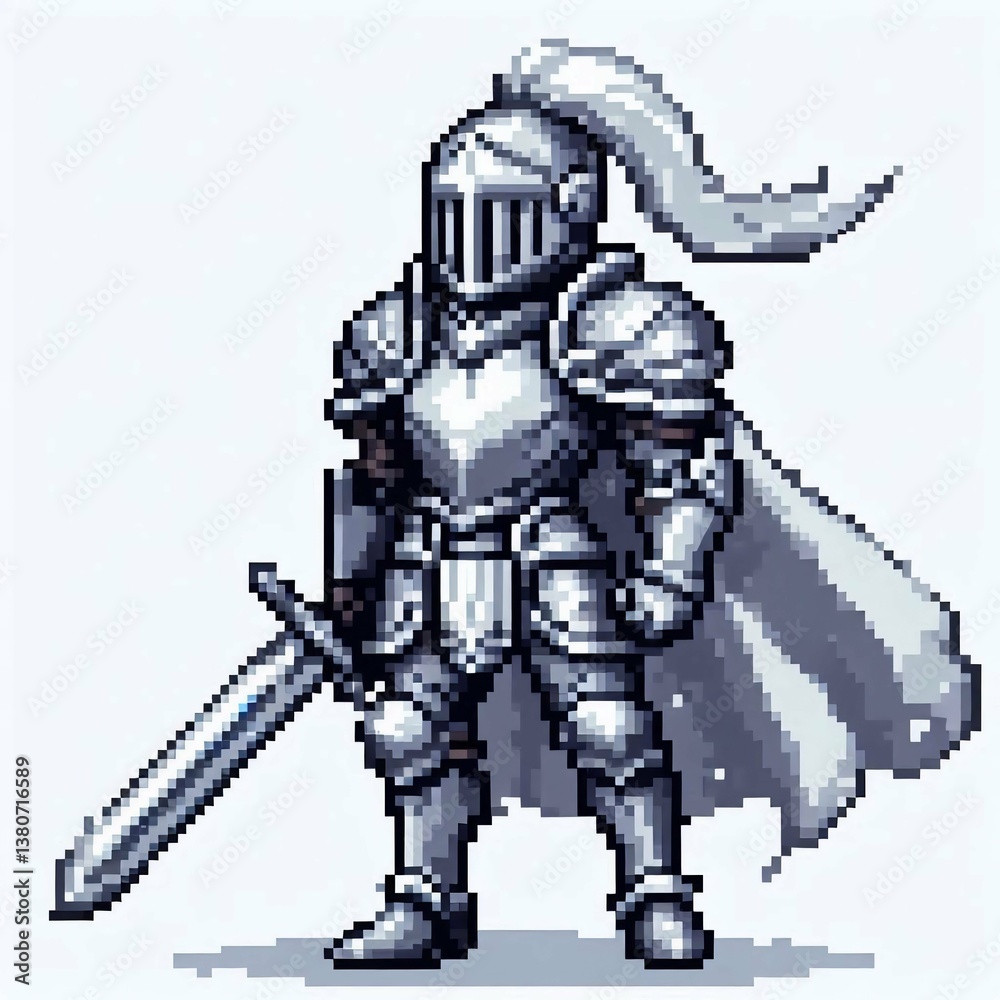 Pixel Art Knight in Full Armor Suitable for Design Inspiration Stock ...