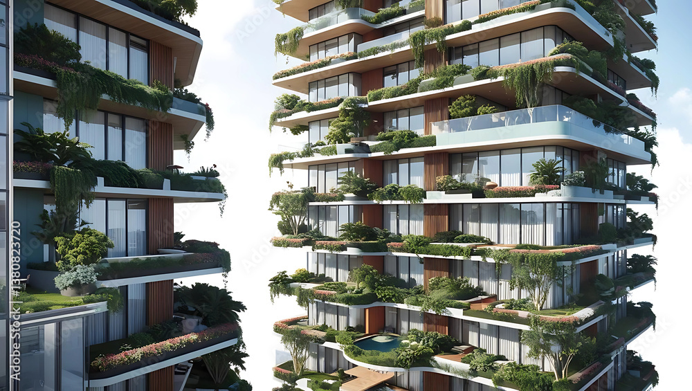Vertical City___ A towering vertical structure featuring multiple terraces, parks, and living ...