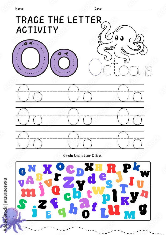 O uppercase-lowercase Alphabet tracing activity for kids Stock ...