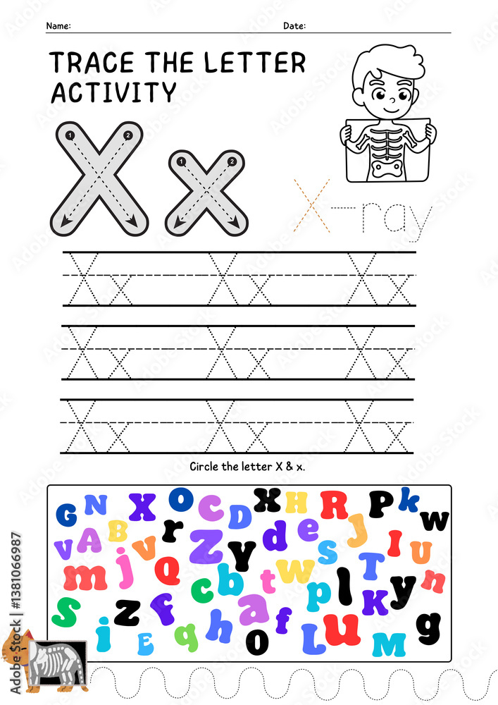 X uppercase-lowercase Alphabet tracing activity for kids Stock ...